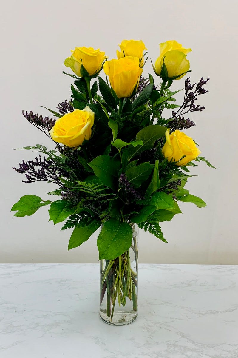 6 Yellow Roses Vased | Fort Worth & Hurst TX Rose Delivery