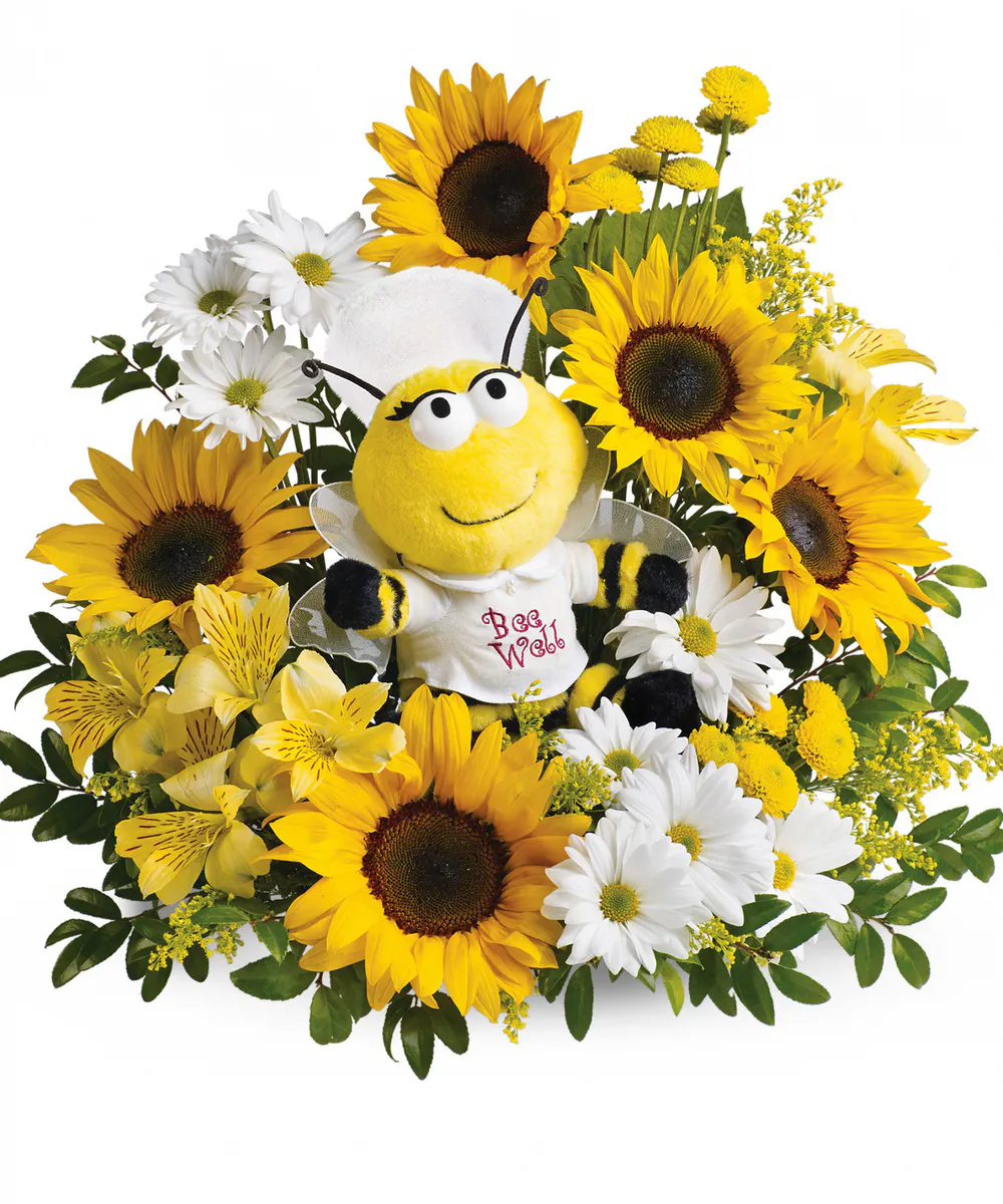 Teleflora Bee Well Bouquet Cheery Sunflowers, Daisies & Alstromeria Lilies